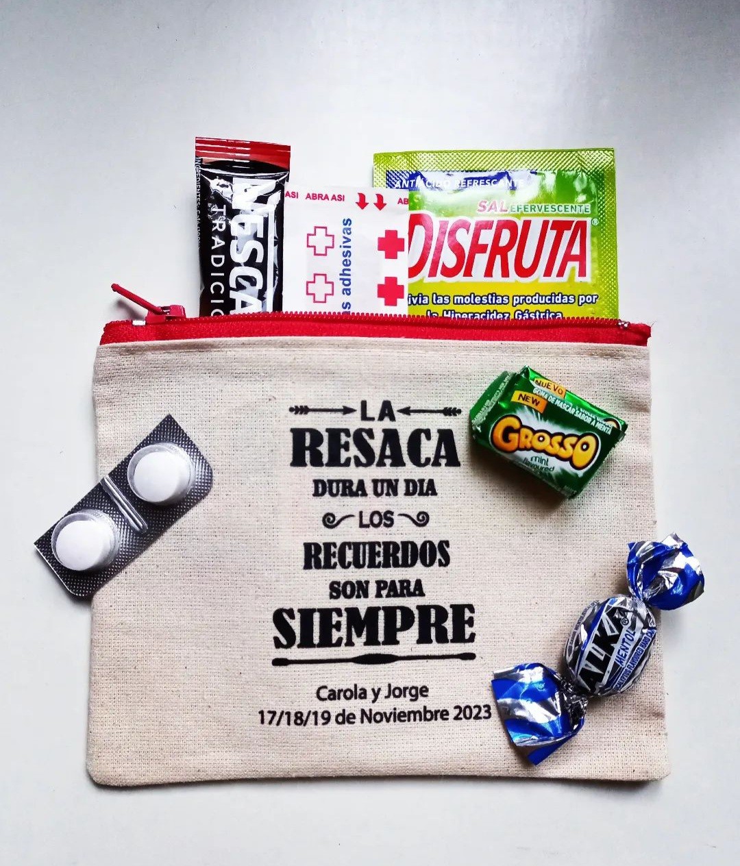 Pack completo 100 estuches kit anti resaca 12x10cm estampado